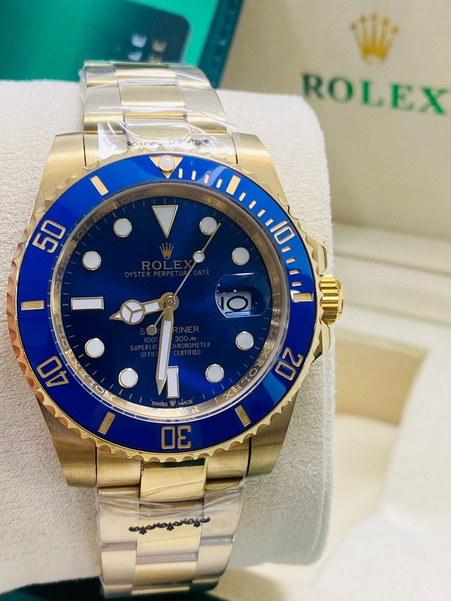 Rolex Masculino Submariner Dourado Fundo Azul Premium Rolex Masculino Submariner Dourado Fundo Azul Premium