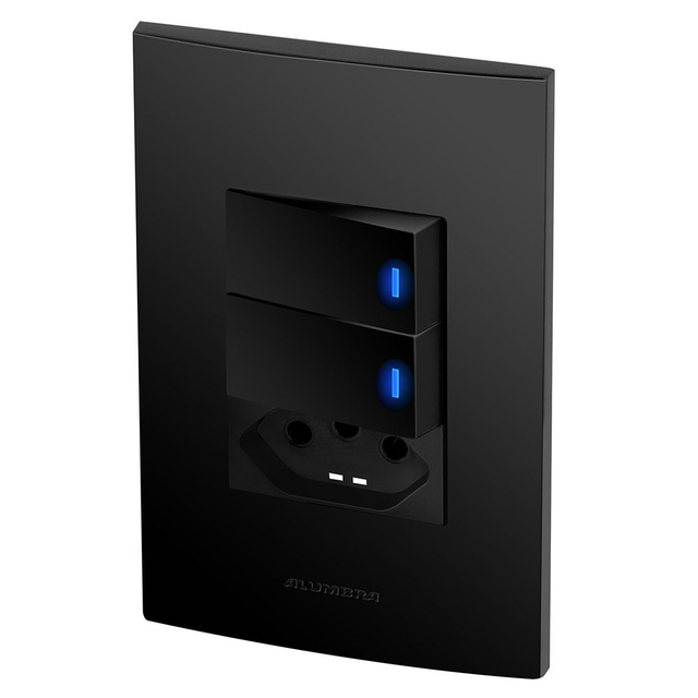 Conjunto 2 Interruptores LED + 1 Tomada 20A - Inova Preto Fosco Conjunto 2 Interruptores LED + 1 Tomada 20A - Inova Preto Fosco
