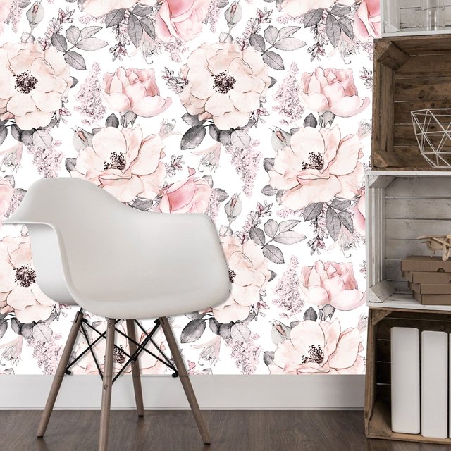 Papel De Parede Adesivo Floral Tons De Rosa