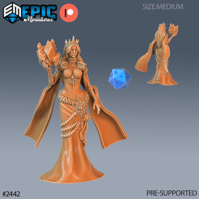 Feiticeira de Gelo - Sem Pintura, Miniatura 3D Média Para Rpg de Mesa Feiticeira de Gelo - Sem Pintura, Miniatura 3D Média Para Rpg de Mesa