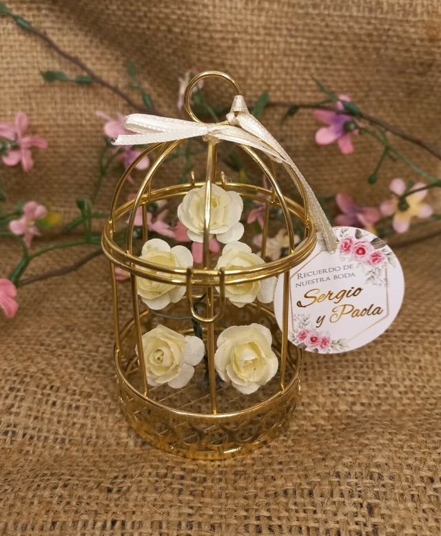 Souvenir Jaulita Dorada Con Flores - Somos tu Evento