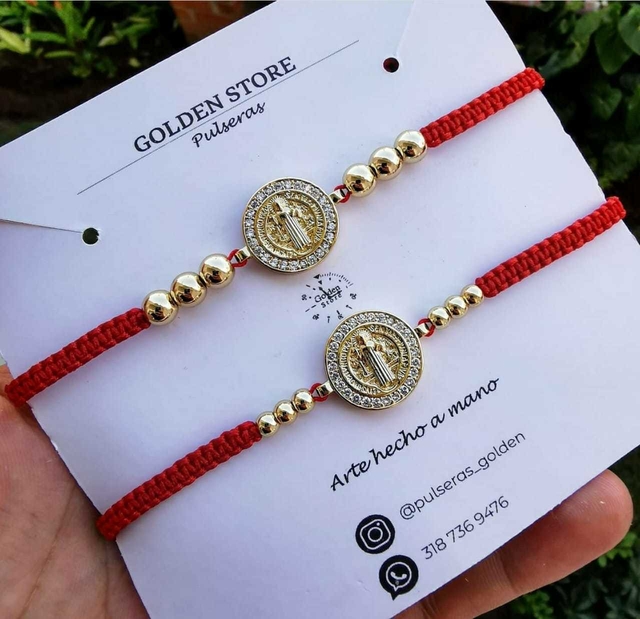 PULSERAS PARA PAREJA SAN BENITO TEJIDA EN ROJO