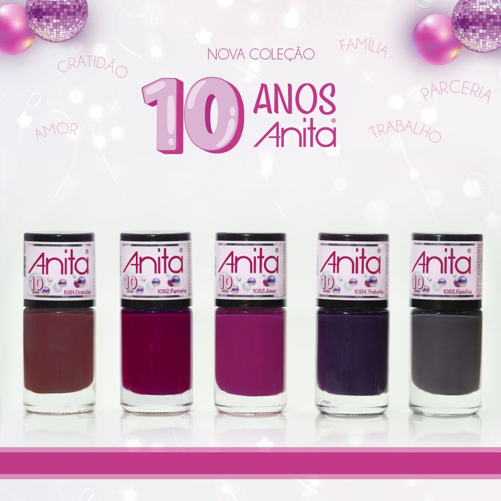 Esmaltes Anita Coleção 10 Anos Kit 5 cores Esmaltes Anita Coleção 10 Anos Kit 5 cores