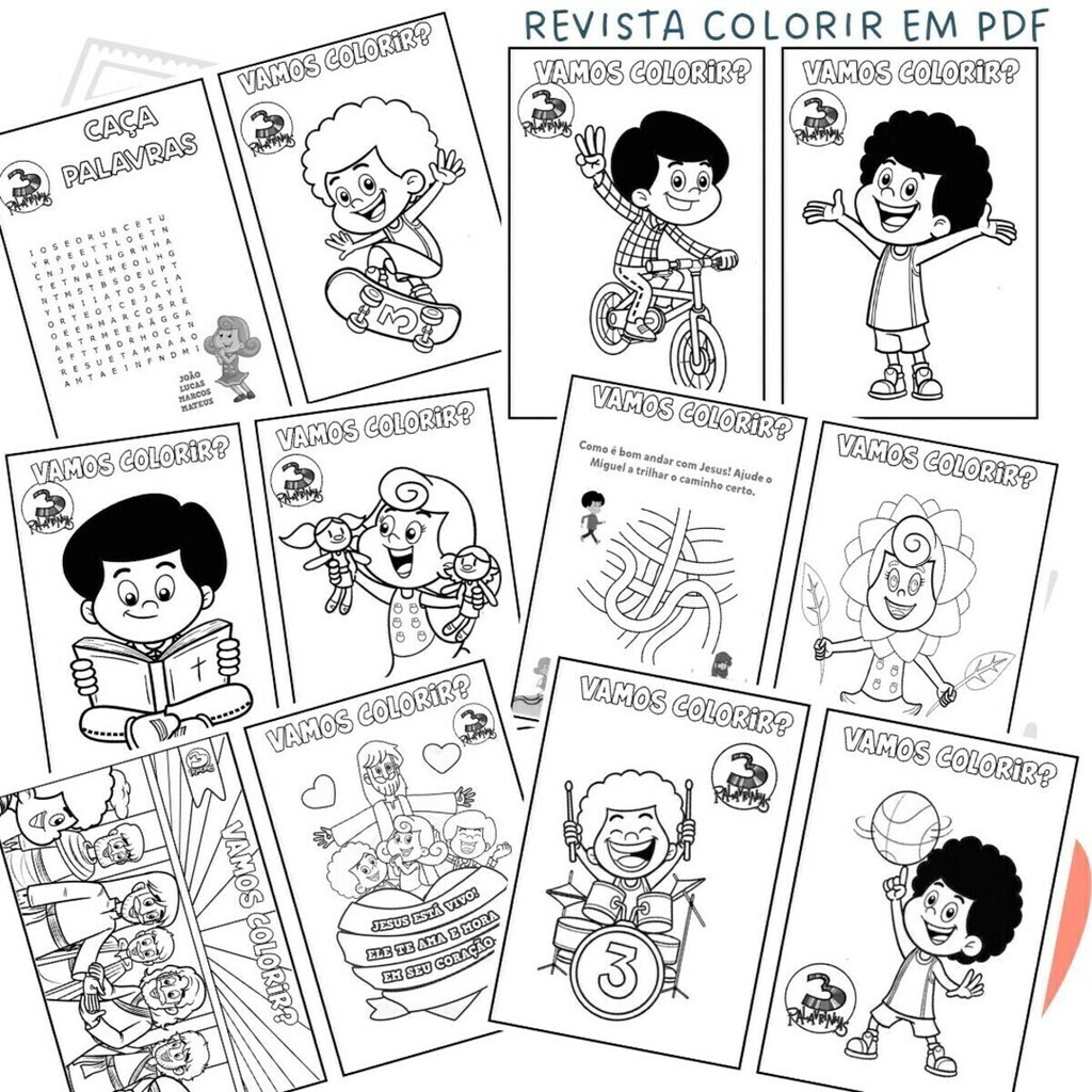 Revista de colorir 3 palavrinhas para imprimir pdf digital 22 desenhos Revista de colorir 3 palavrinhas para imprimir pdf digital 22 desenhos