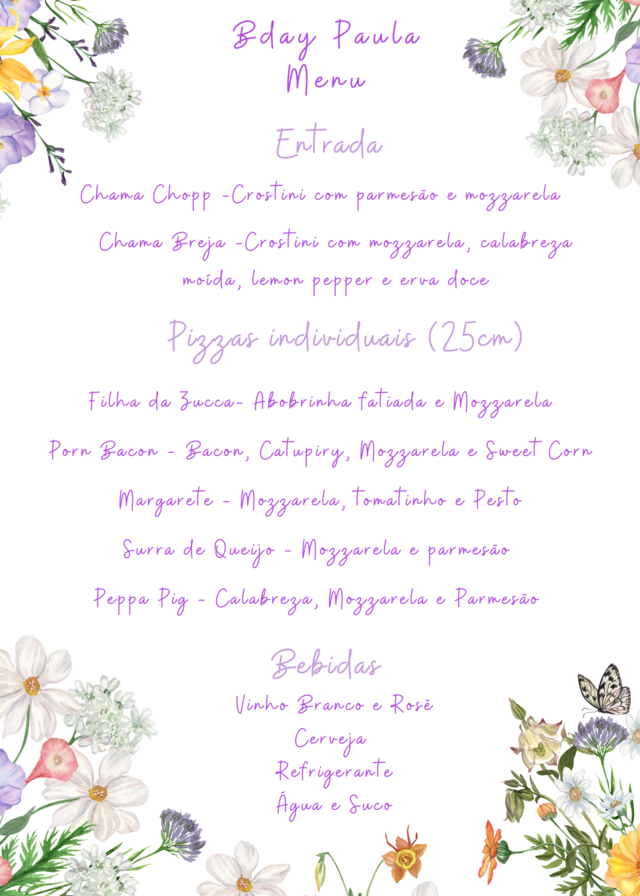 Menu Personalizado - Impresso para eventos