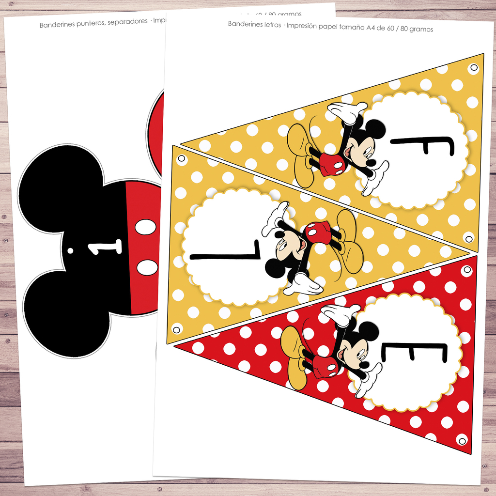 Kit Imprimible Mickey Mouse Banner Circular Fondo Mesa Dulce Candybar